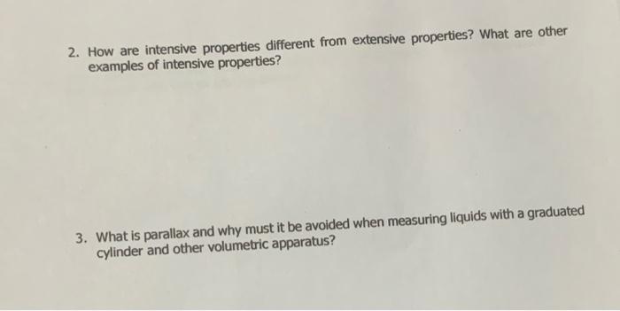 Solved 2. How are intensive properties different from | Chegg.com