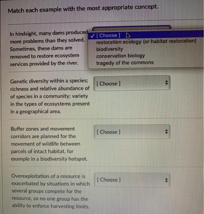 Solved Match each example with the most appropriate concept. | Chegg.com