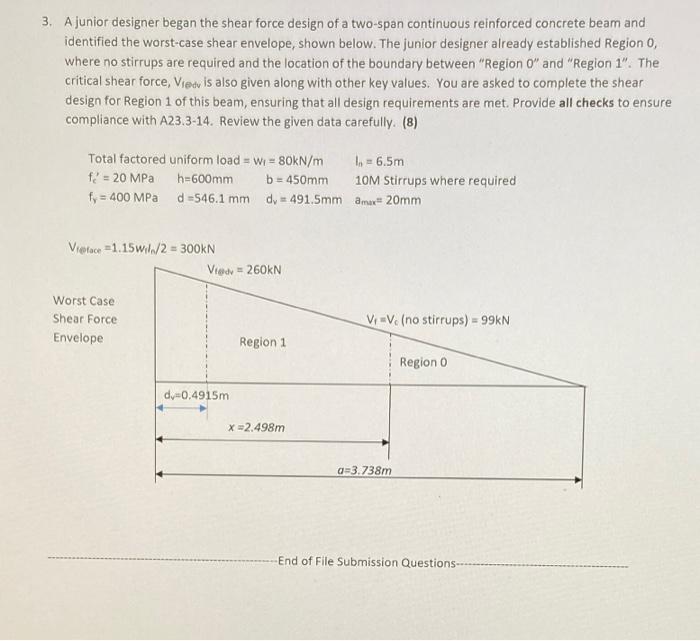 Solved 3. A junior designer began the shear force design of | Chegg.com