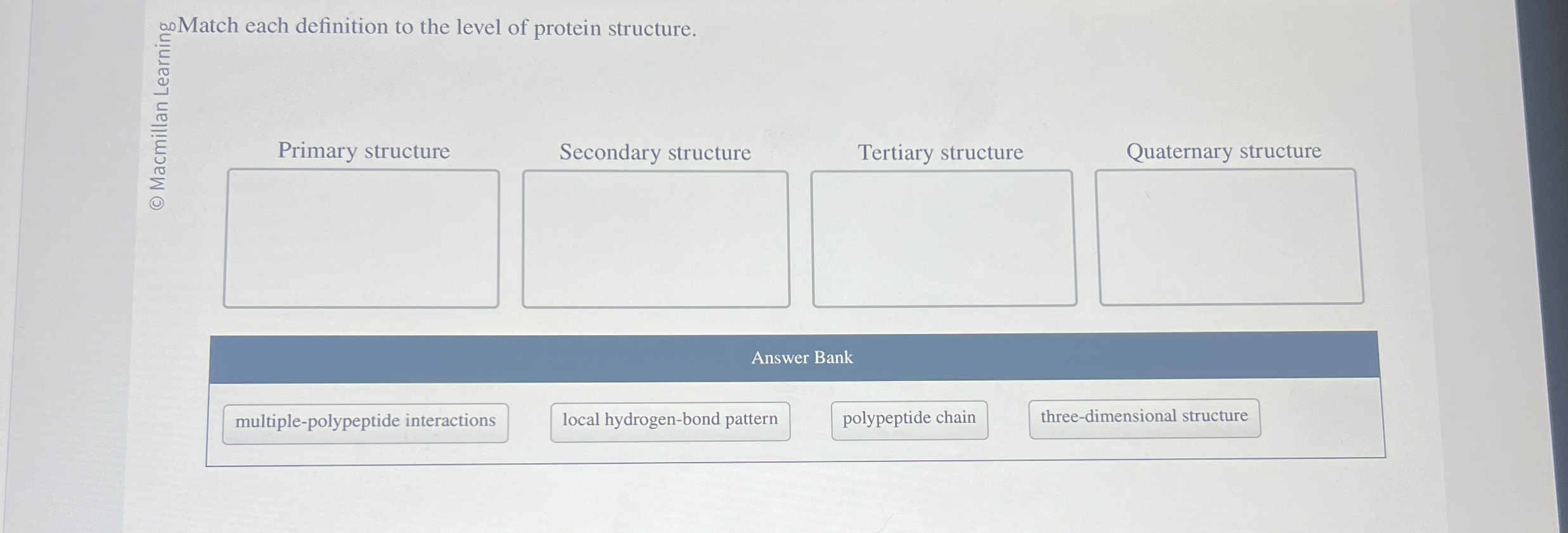 Solved ?∞0 ﻿Match each definition to the level of protein | Chegg.com