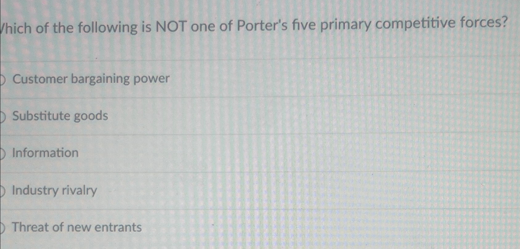 Solved /hich of the following is NOT one of Porter's five | Chegg.com