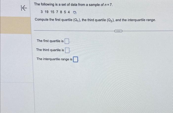 Solved The following is a set of data from a sample of n=7. | Chegg.com