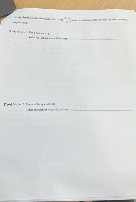 Solved 4. Use trig identities to find the exact value of | Chegg.com