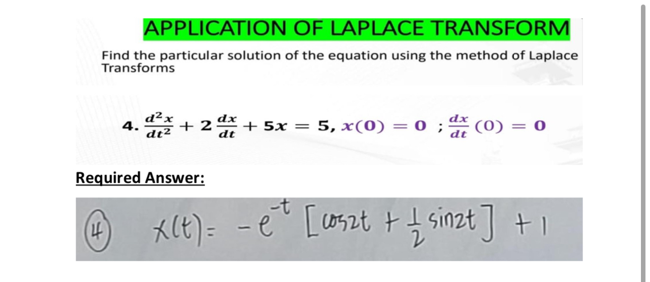 Solved APPLICATION OF LAPLACE TRANSFORMFind the particular | Chegg.com