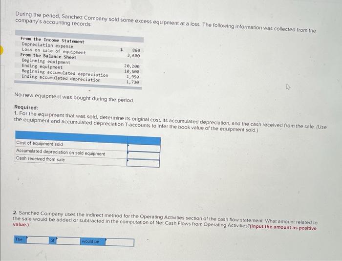 Solved During the period, Sanchez Company sold some excess | Chegg.com Solved During the period, Sanchez Company sold some excess | Chegg.com