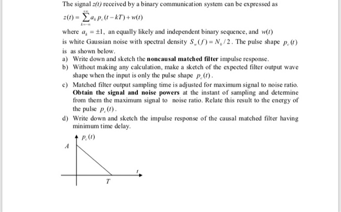 The signal z(t) received by a binary communication | Chegg.com
