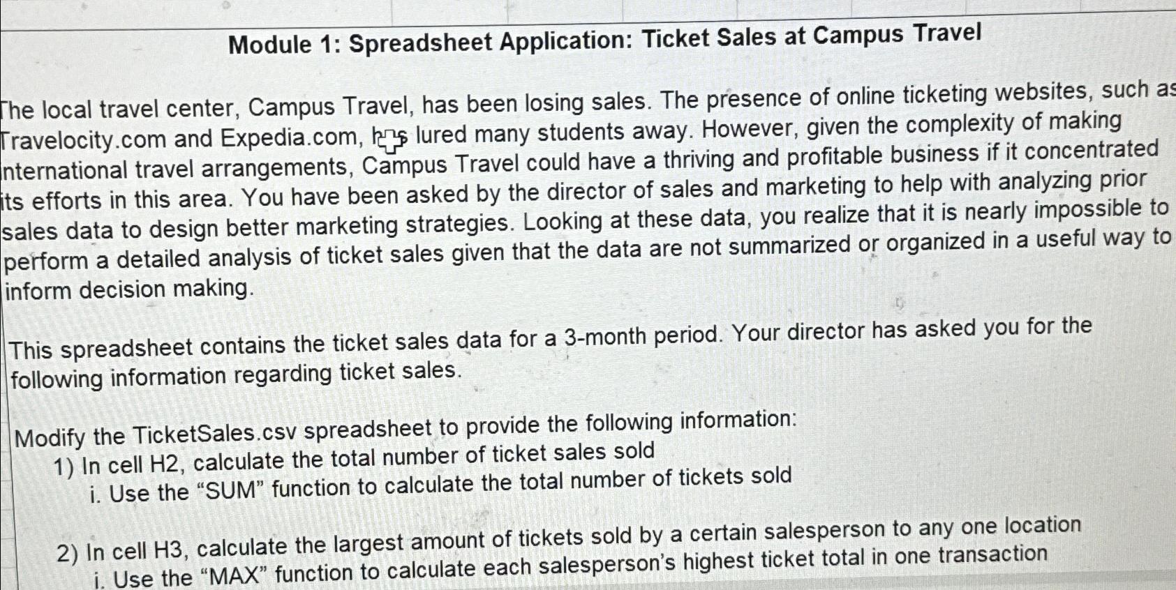 Solved Module 1: Spreadsheet Application: Ticket Sales at | Chegg.com