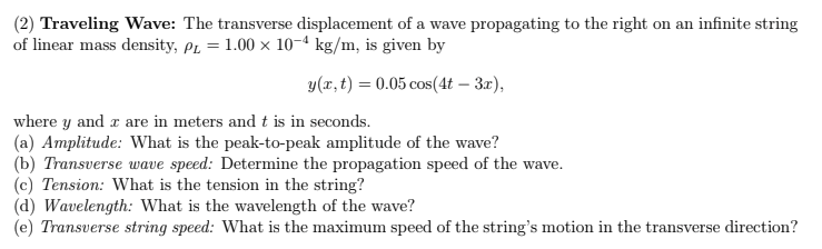 Solved (2) ﻿Traveling Wave: The transverse displacement of a | Chegg.com