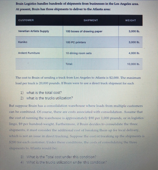 Solved Bruin Logistics handles hundreds of shipments from | Chegg.com