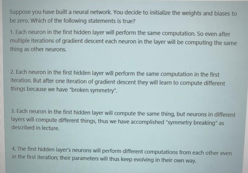 Solved Suppose you have built a neural network. You decide | Chegg.com