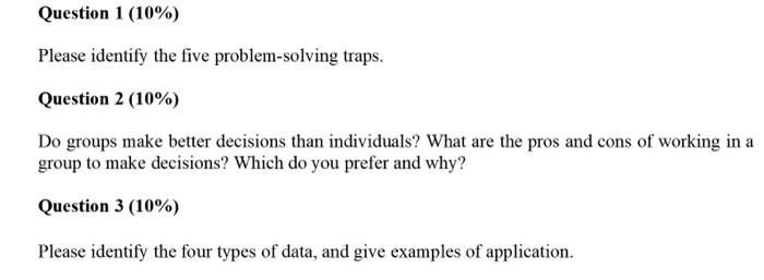 Solved Please identify the five problem-solving traps. | Chegg.com