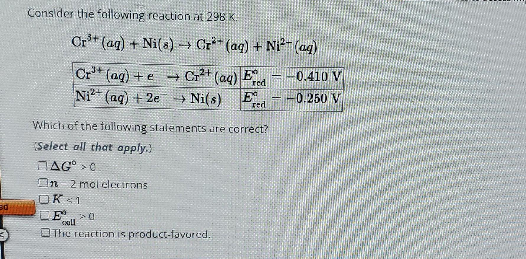 Consider the following reaction at 298 K. | Chegg.com