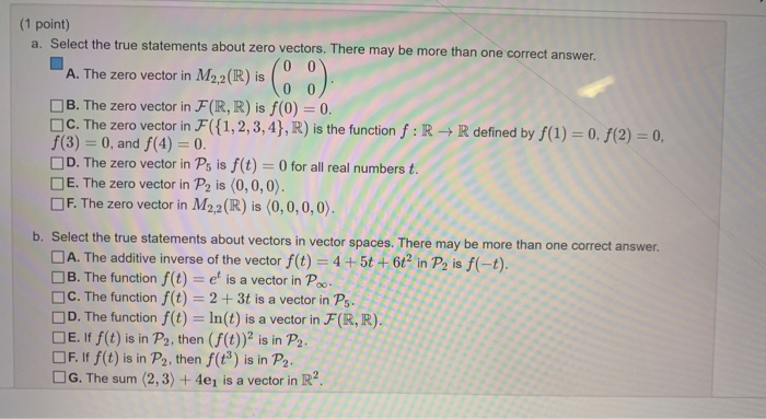 Solved (1 point) a. Select the true statements about zero | Chegg.com