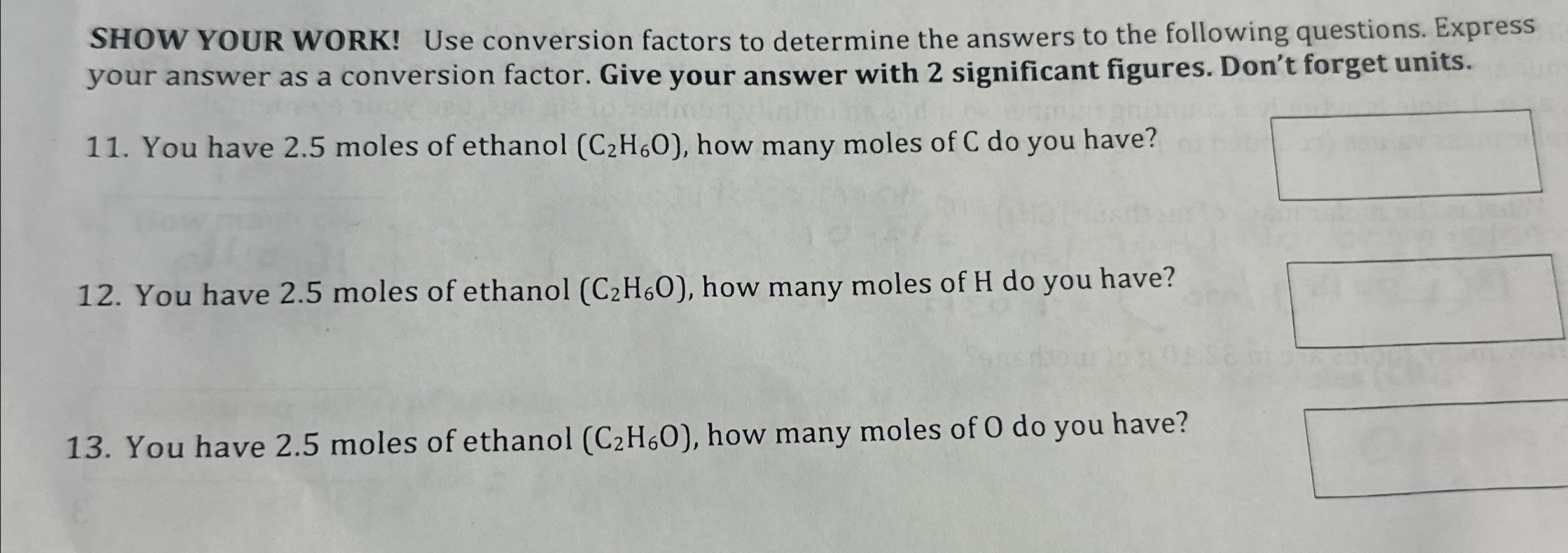 Solved SHOW YOUR WORK! Use conversion factors to determine | Chegg.com
