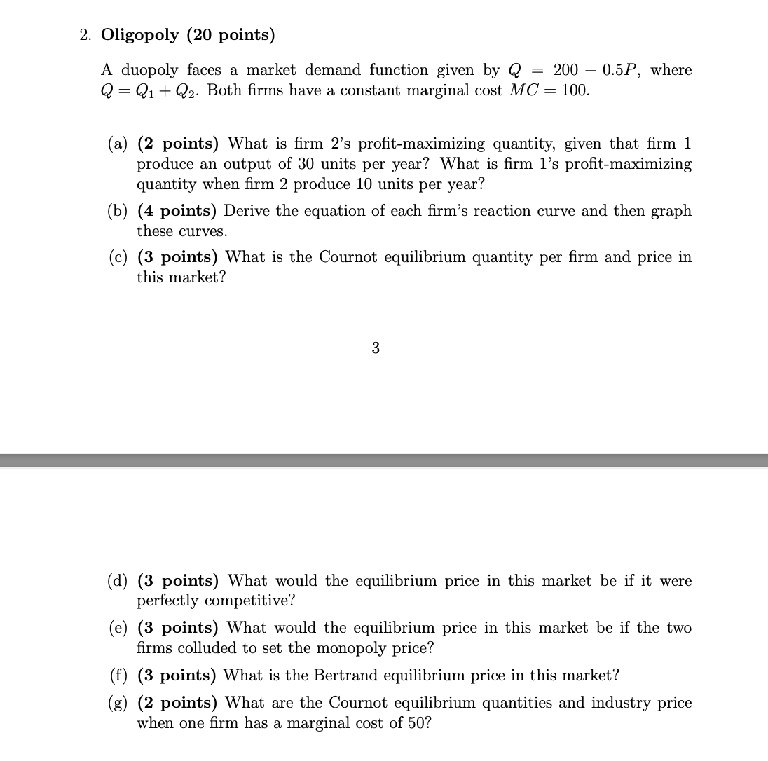 Solved Oligopoly (20 ﻿points)A duopoly faces a market demand | Chegg.com
