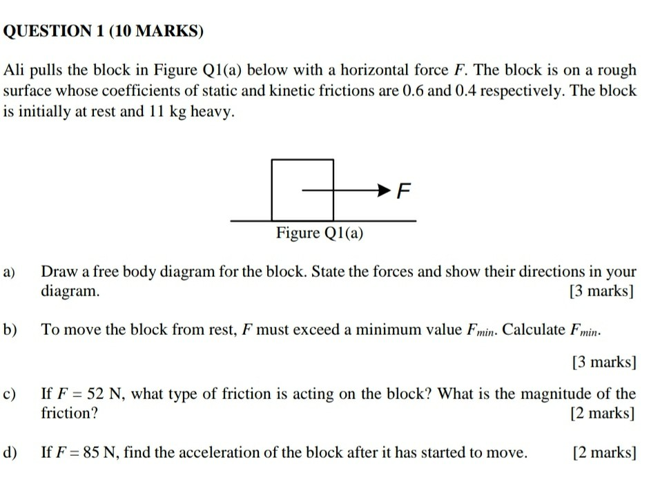 Solved Ali pulls the block in Figure Q1(a) below with a | Chegg.com