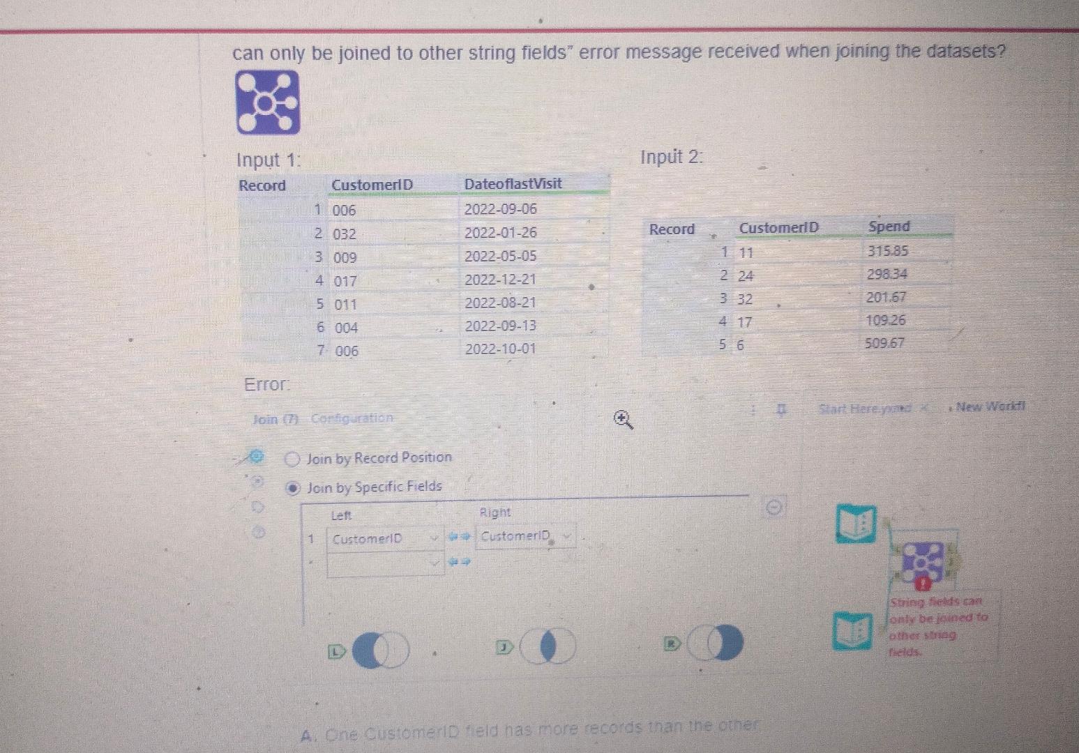 Solved can only be joined to other string fields" error | Chegg.com