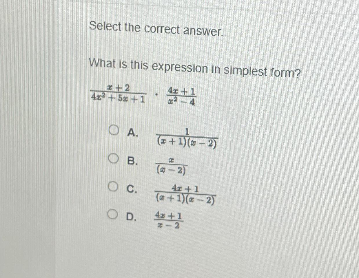 Solved Select the correct answer.What is this expression in | Chegg.com