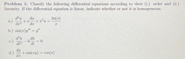 Solved Problem 1: Classify the following differential | Chegg.com