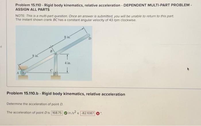 Solved Problem 15.110 - Rigid body kinematics, relative | Chegg.com
