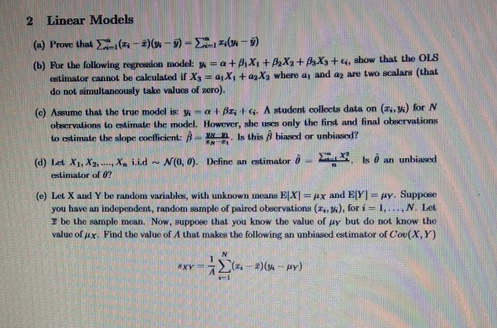 Solved (a) Prove that ∑i=1n(xi−xˉ)(yi−yˉ)−∑i=1nxi(yi−yˉ) (b) | Chegg.com