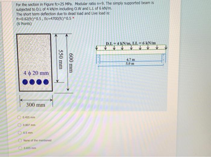 Solved For the section in Figure fc=25 MPa. Modular ratio | Chegg.com