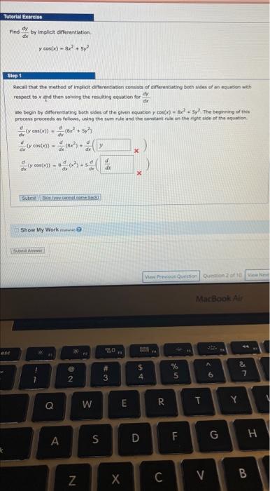 Solved Tutorial Exercise Find cx by implicit differentiation | Chegg.com