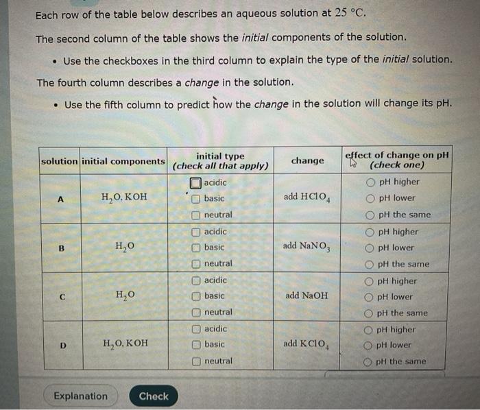 Solved Each row of the table below describes an aqueous | Chegg.com