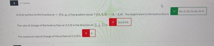 Solved A level surface to the function w=f(x,y,z) has | Chegg.com