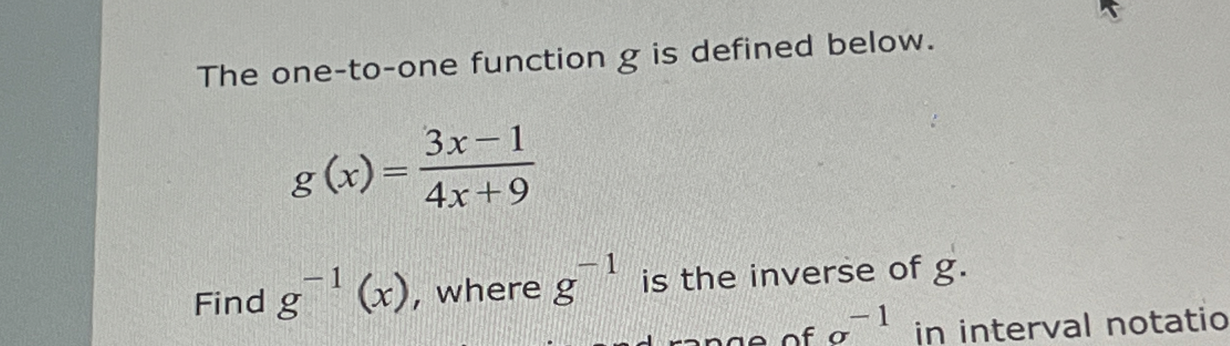Solved The one-to-one function g ﻿is defined | Chegg.com
