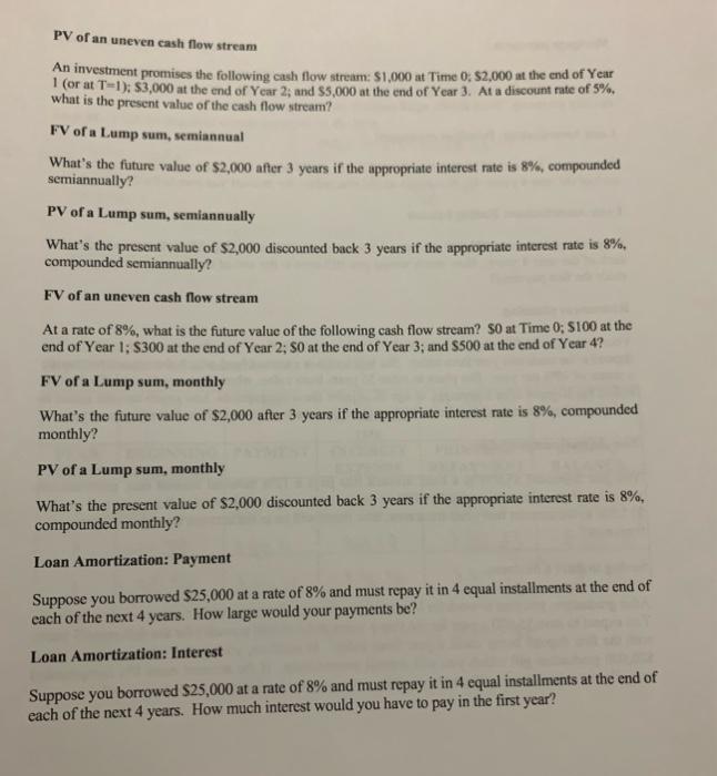 Solved PV of an uneven cash flow streamAn investment | Chegg.com
