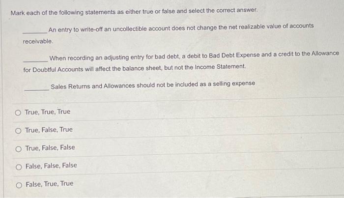 Solved Mark each of the following statements as either true | Chegg.com