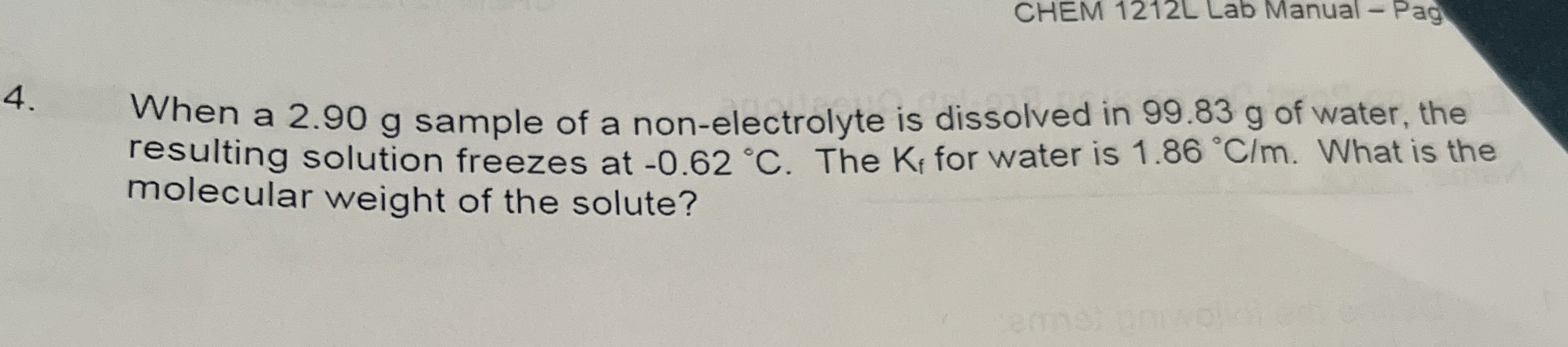 Solved When a 2.90 ﻿g sample of a non-electrolyte is | Chegg.com