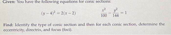 Solved Given: You have the following equations for conic | Chegg.com