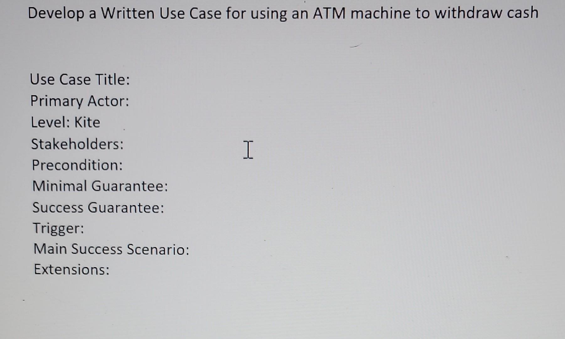 Solved Develop a Written Use Case for using an ATM machine | Chegg.com