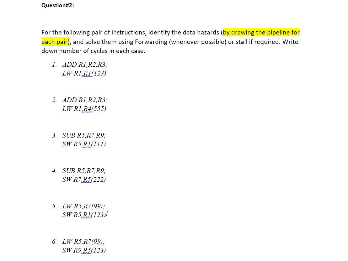 Solved Question#2: For the following pair of instructions, | Chegg.com