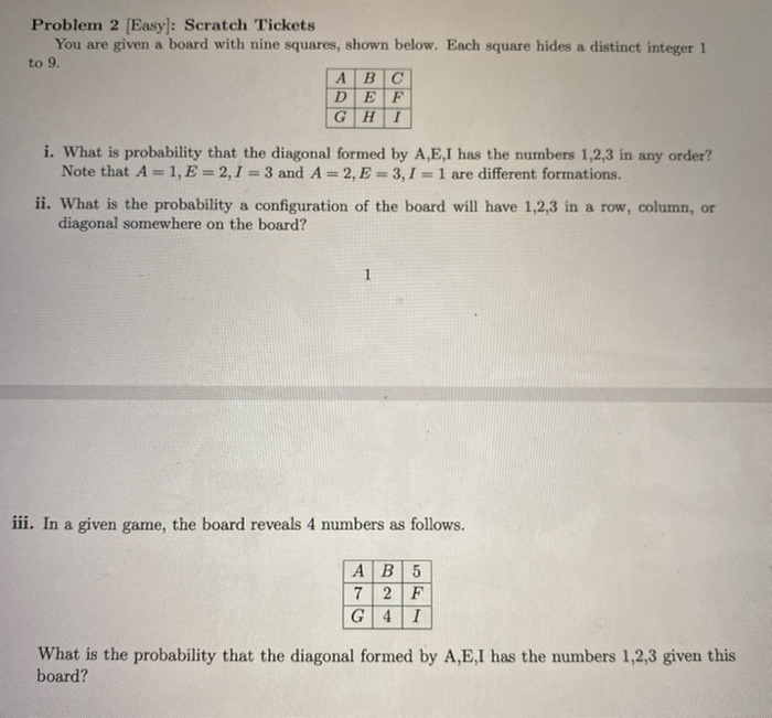 Solved Problem 2 Easy]: Scratch Tickets You are given a | Chegg.com
