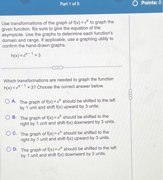 Solved Use transformations of the graph of f(x)=ex to graph | Chegg.com