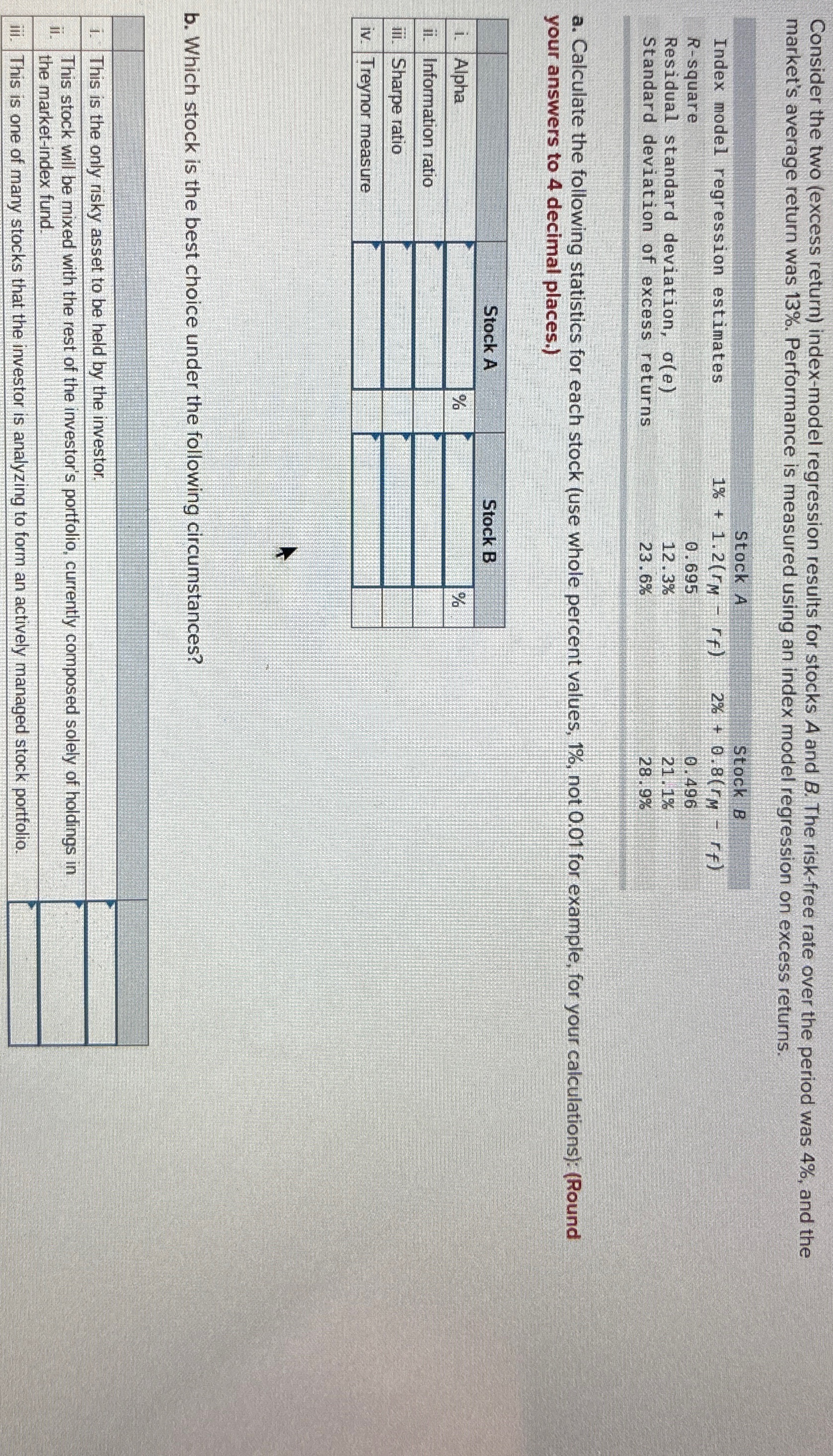 Solved Consider the two (excess return) ﻿index-model | Chegg.com