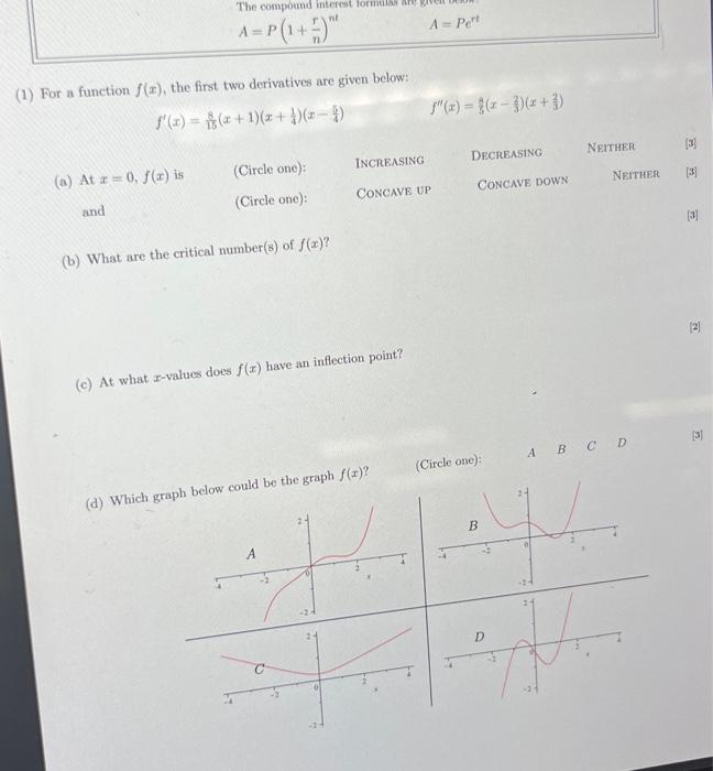Solved A=P(1+nr)ntA=Pert (1) For a function f(x), the first | Chegg.com