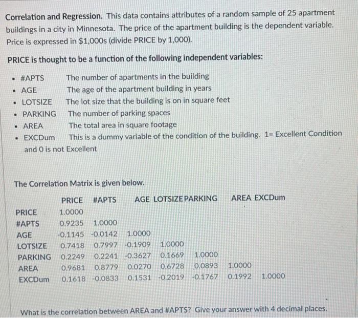 Solved Correlation and Regression. This data contains | Chegg.com