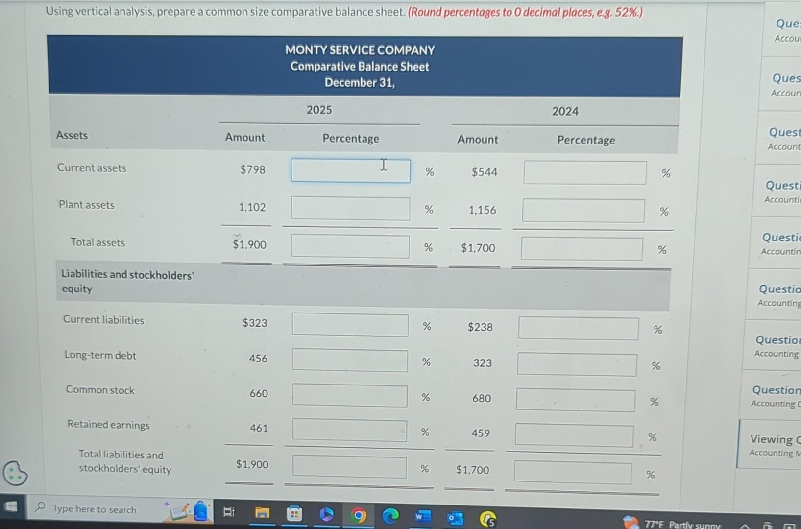 Solved Using vertical analysis, prepare a common size | Chegg.com