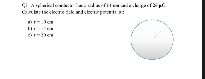 Solved Q1- A spherical conductor has a radius of 14cm and a | Chegg.com