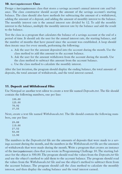 Solved 10. SavingsAccount Class Design a savingsaccount | Chegg.com