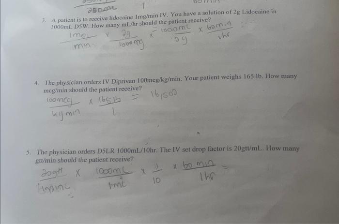 Solved 3. A patient is to receive lidocaine \\( 1 | Chegg.com