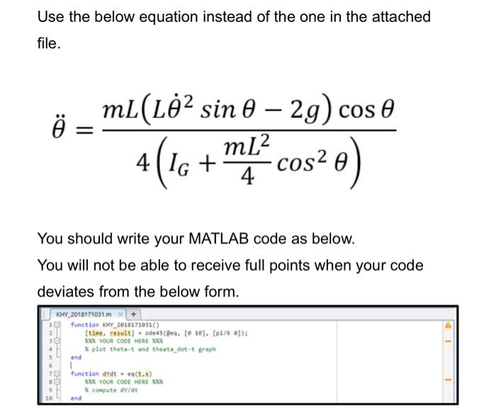 Solved Dynamics using MATLAB and ADAMSuse the equation below | Chegg.com