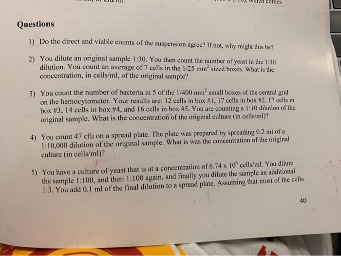 Solved comes Questions ) Do the direct and viable counts of | Chegg.com