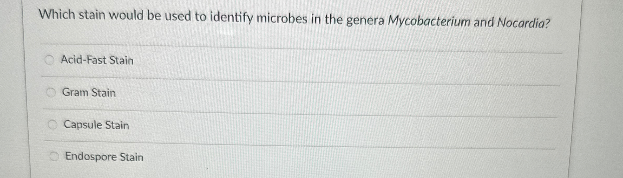 Solved Which stain would be used to identify microbes in the | Chegg.com