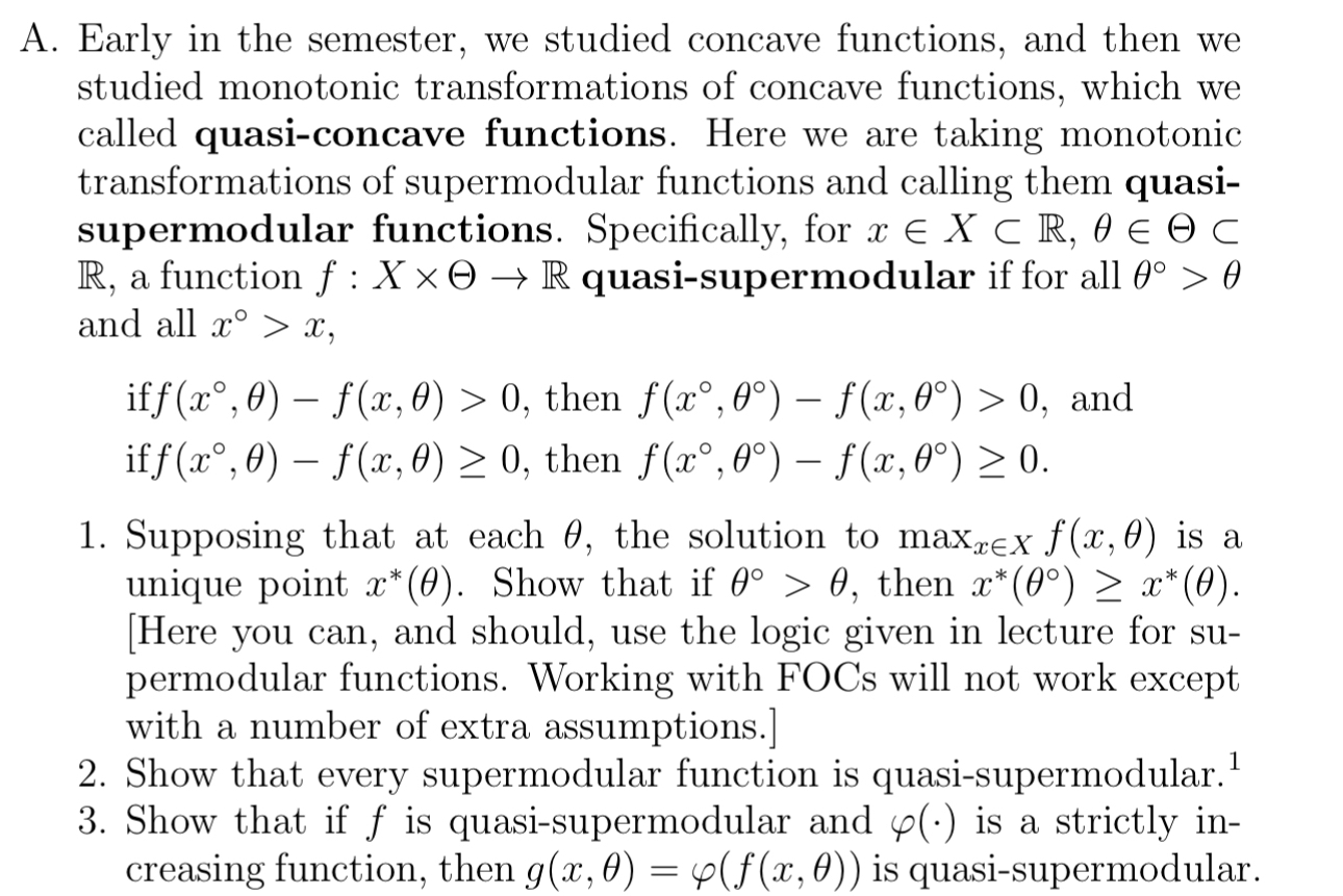 Mathematical proofs regarding super modular | Chegg.com