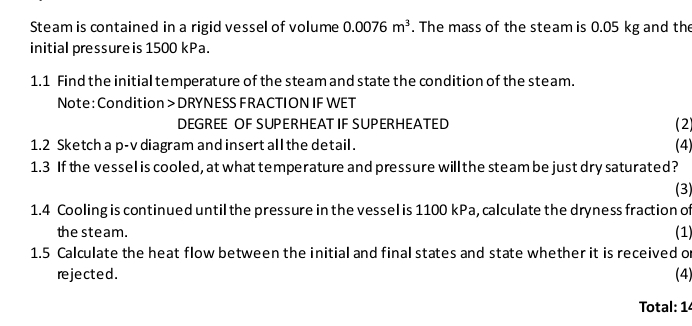 Solved Steam is contained in a rigid vessel of volume | Chegg.com